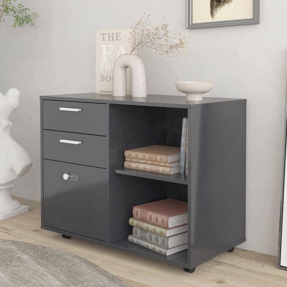 32 in. W x 16 in. D x 23.8 in. H Gray Linen Cabinet Mobile Filing ...