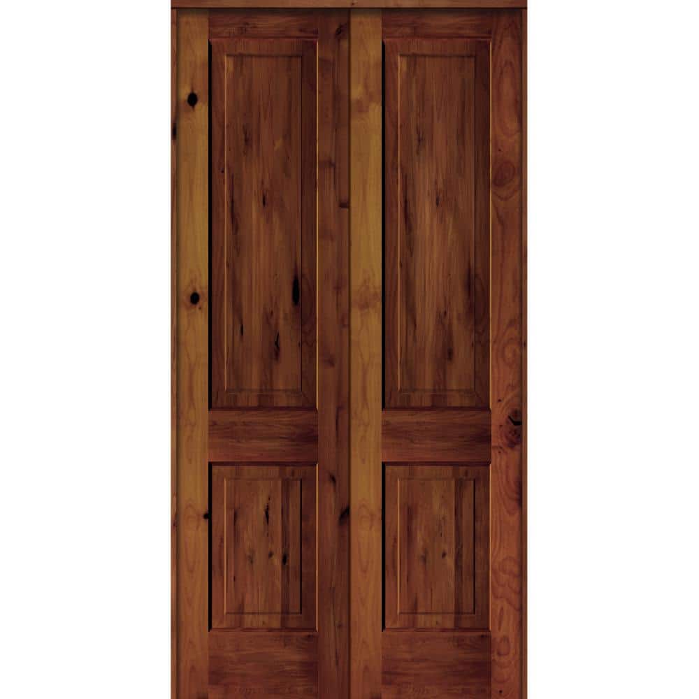 Krosswood Doors 48 in. x 96 in. Rustic Knotty Alder 2-Panel Universal ...