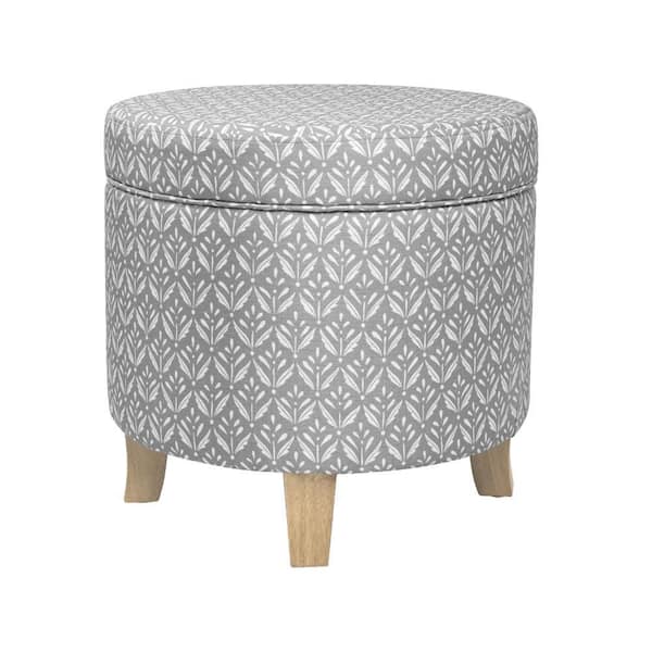 Benjara Loni Gray and Brown Polyester Round Storage Ottoman BM334440 ...