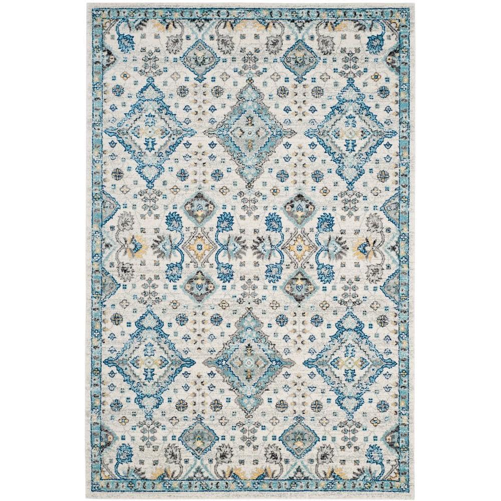 SAFAVIEH Evoke Ivory/Light Blue 7 ft. x 9 ft. Border Speckled Diamond ...