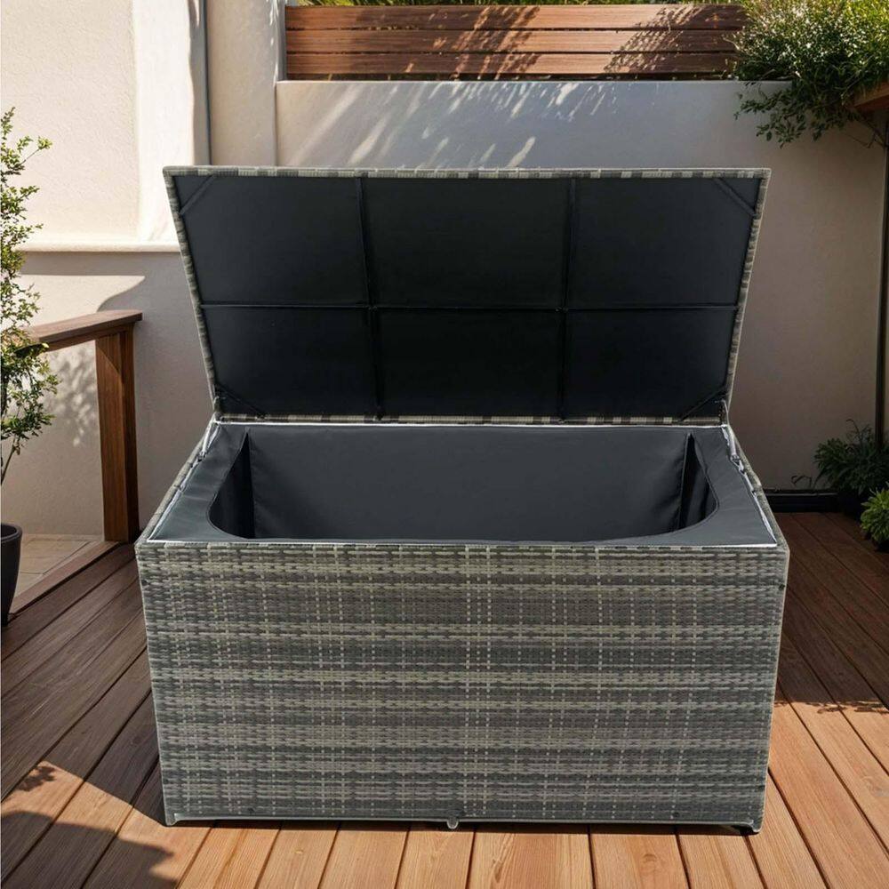 200 Gal. PE Rattan Patio Deck Boxes with Lid, Indoor Outdoor Durable ...