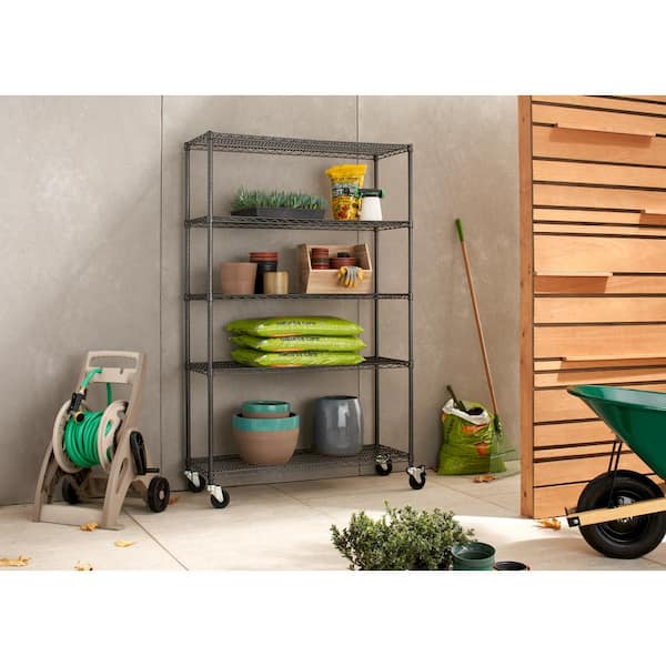 TRINITY PRO Black 5-Tier Rolling Steel Wire Garage Storage Shelving ...