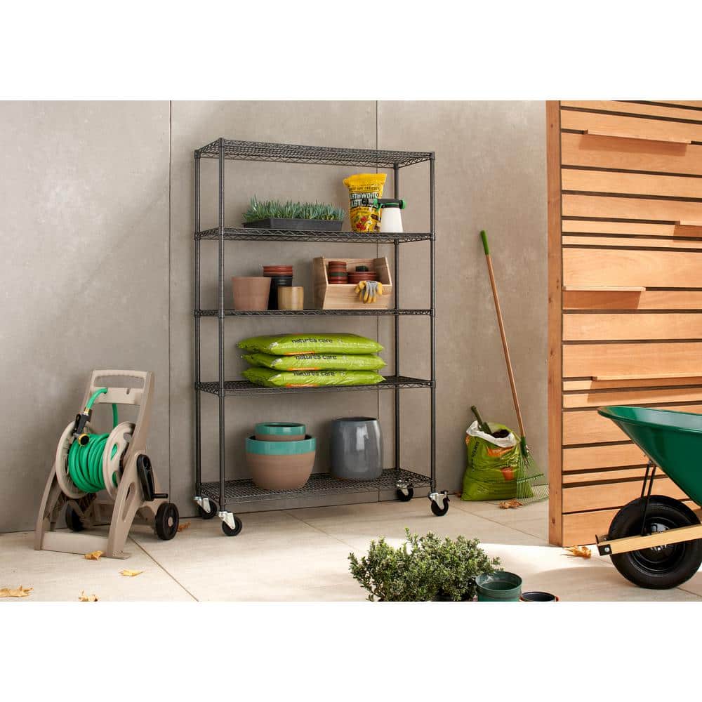 TRINITY PRO Black 5-Tier Rolling Steel Wire Garage Storage Shelving ...