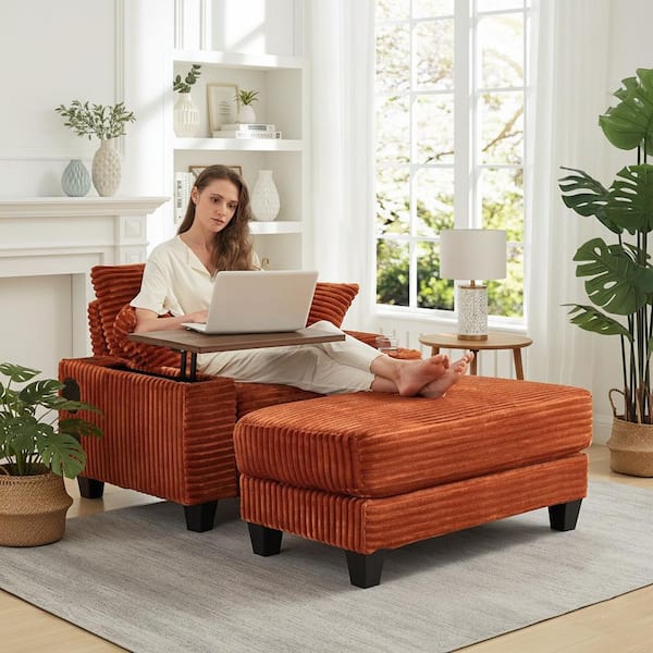 Homy Casa HAQI 42 in. Straight Arm Corduroy Sofa with Rotating Table ...