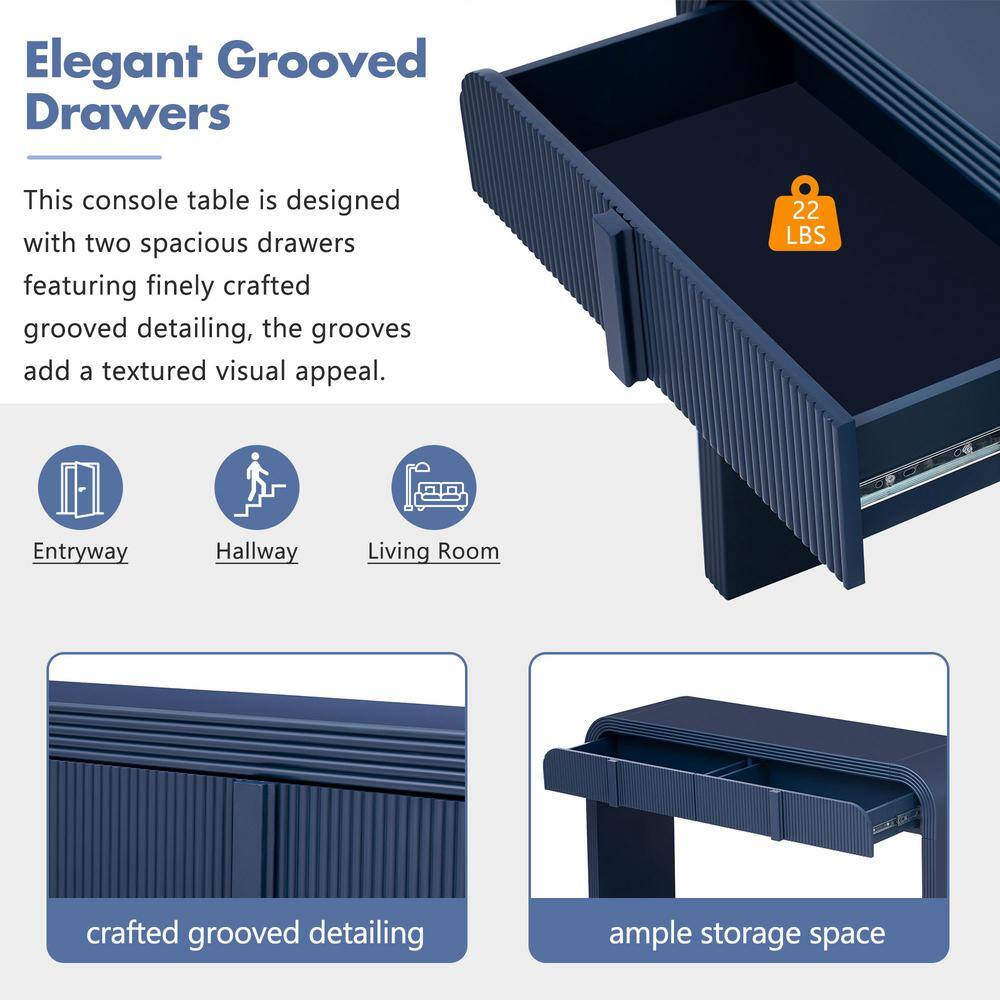 Polibi 55 in. Navy Blue Rectangle Wood Console Table with 2 Drawers for ...