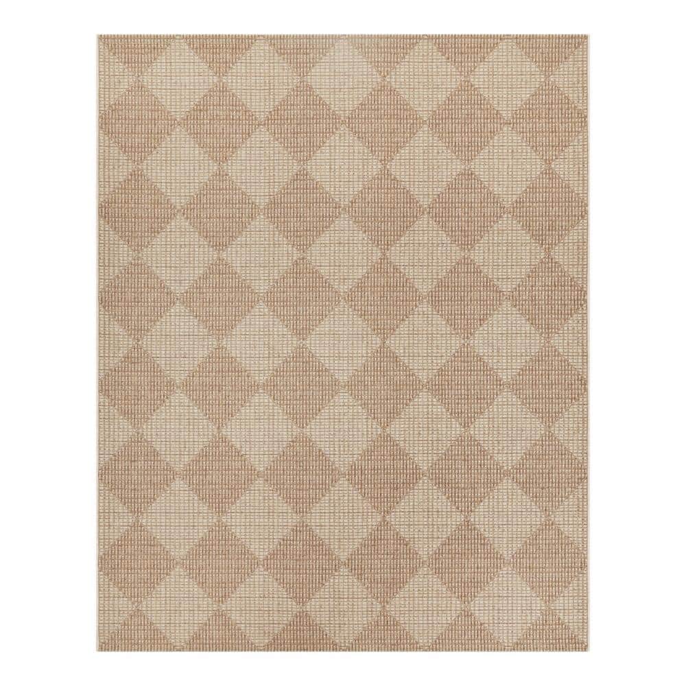 Hampton Bay Chasewood Beige 7 ft. x 9 ft. Geometric Indoor/Outdoor Area ...