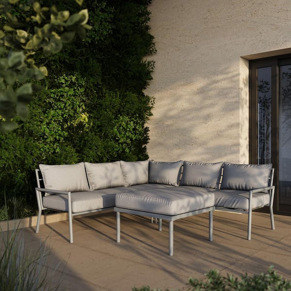 DEKO LIVING 2 Piece Outdoor Gray Sofa and Ottoman Set COP30015 - The ...