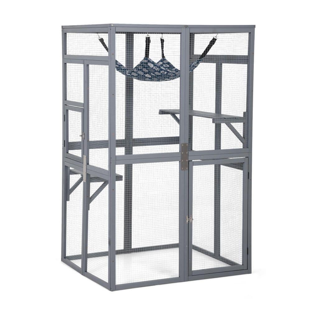 COZIWOW Catio Outdoor Cat Enclosure Window Access with Hammock Grey ...