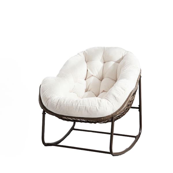 Wicker Outdoor Rocking Chair with White Cloud Padded Cushion TT-093 ...