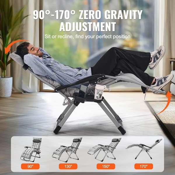 VEVOR Zero Gravity Chair 26 in. Recliner Lounge Chair for Indoor and Outdoor Adjustable Anti Gravity Chair Metal 500 lbs. Gray LZLTYHS26HHKDFO3ZV0 The Home Depot