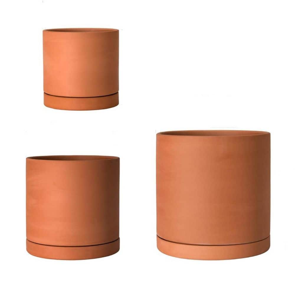 Large Terracotta Round Planter Set (3-Pack) L081RBYWX5 - The Home Depot