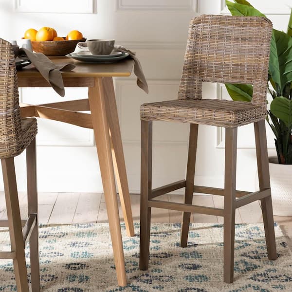 bali pari Magy 28.6 in. Kubu Grey Rattan and Wood Bar Stool 245 13714 HD The Home Depot