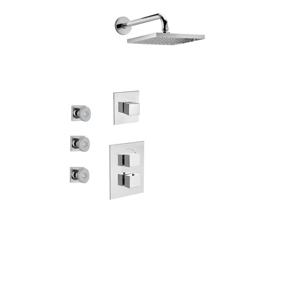 LaToscana Quadro 3-Handle 2-Spray Square Shower Faucet with 3 Body Jets ...