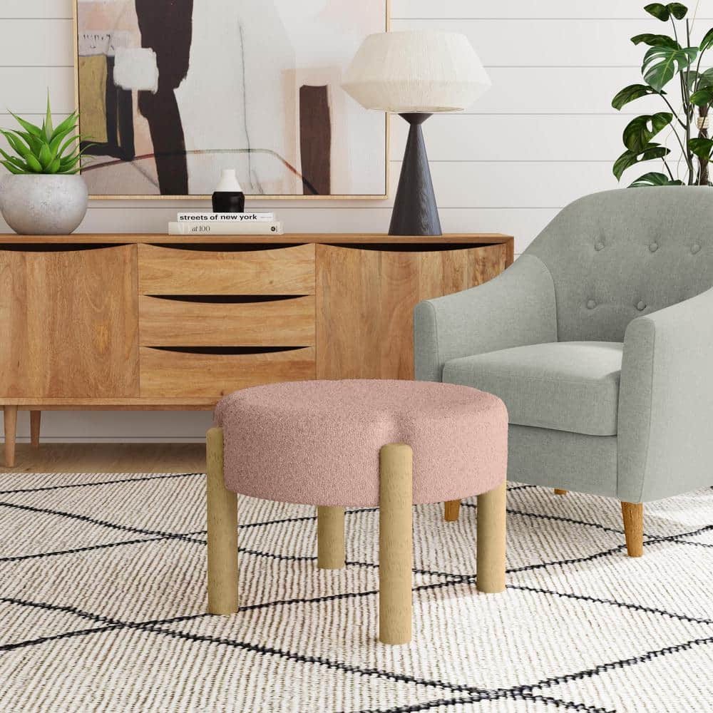 Homepop Luna Pink Boucle Fabric Round Ottoman K8721-F2454 - The Home Depot