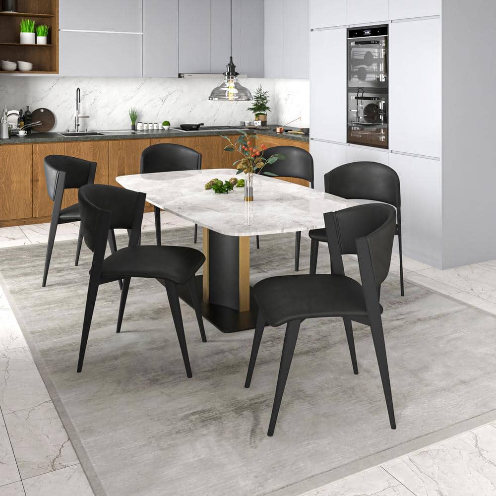 Leisuremod Leather Dining Chairs with Black Iron Legs Curved Open Back ...