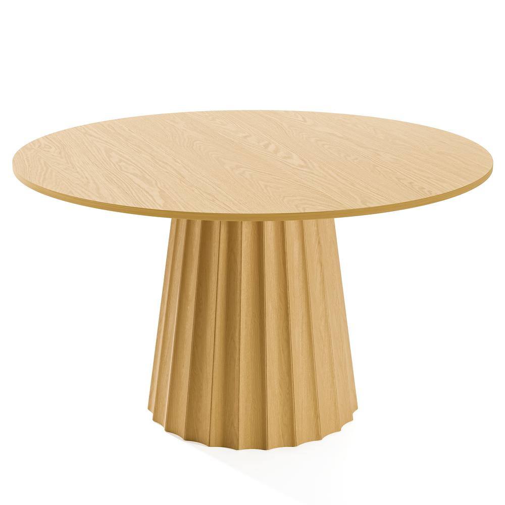 Dovelina 52 in. Solid Wood Natural Oak Pedestal Dining Table Round ...