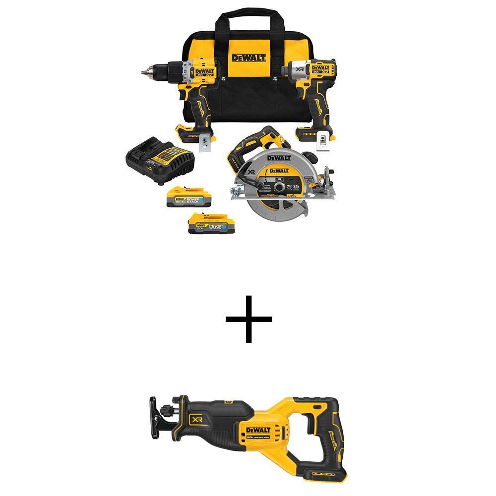 DEWALT 20V MAX Lithium-Ion Cordless 3-Tool Combo Kit and Brushless Reciprocating Saw with 5.0Ah ...