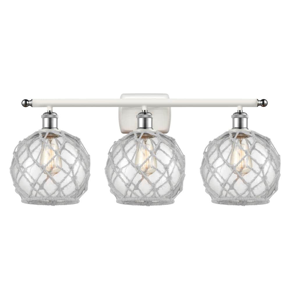 Innovations Farmhouse Rope 26 in. 3-Light Clear Glass with White Rope ...