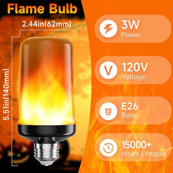Lukyamzn 3-Watt F20 E26 Flame LED Light Bulb w/Upside Down Effect and 4 Modes Flicker in Orange ...