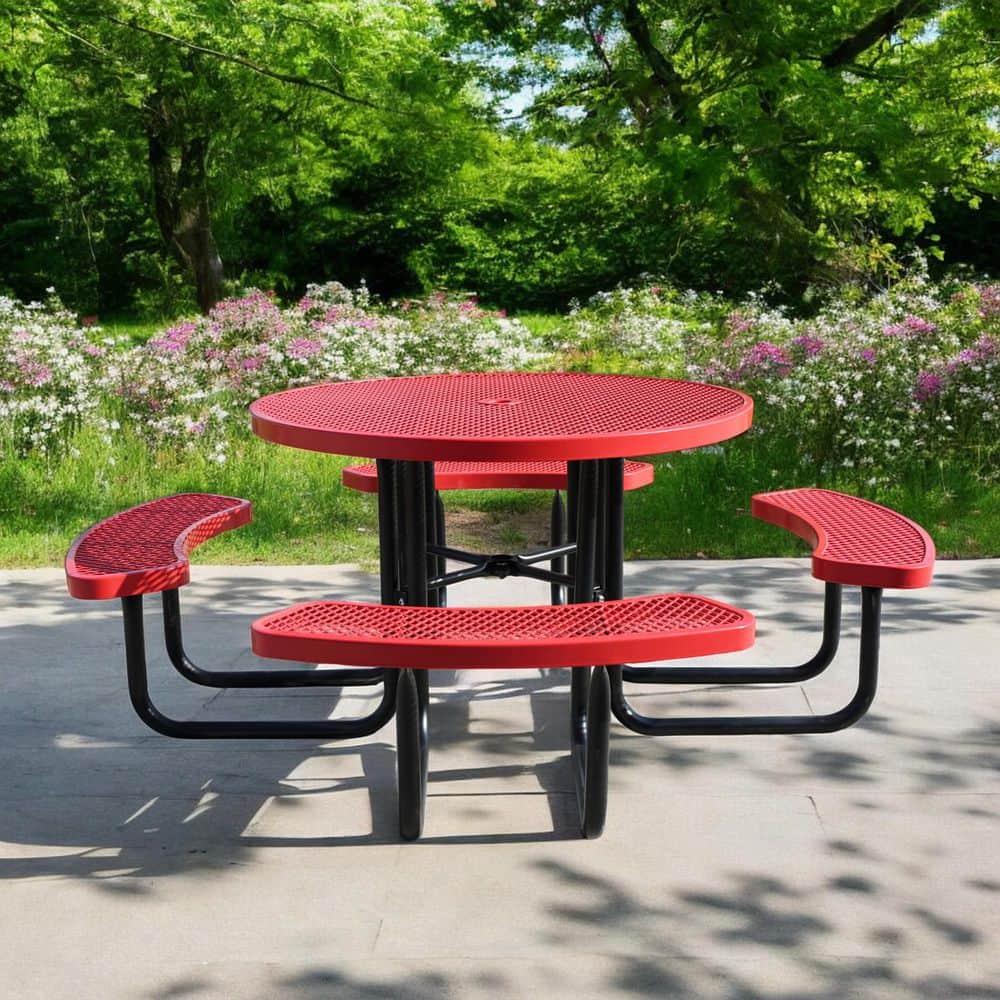 Choosilay Outdoor 79 in. Thermoplastic Coated Round Steel Picnic Tables ...