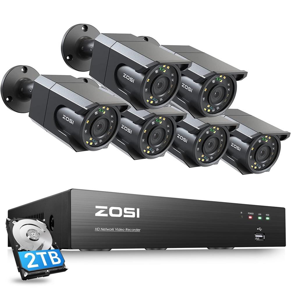 ZOSI 4K Ultra HD 8-Channel 2TB PoE NVR Security System with 6-Wired 8MP ...
