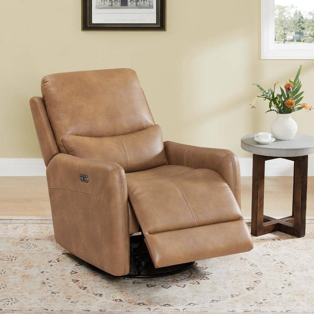 Spruce & Spring Ember Saddle PU Leather Power Swivel Glider Recliner ...