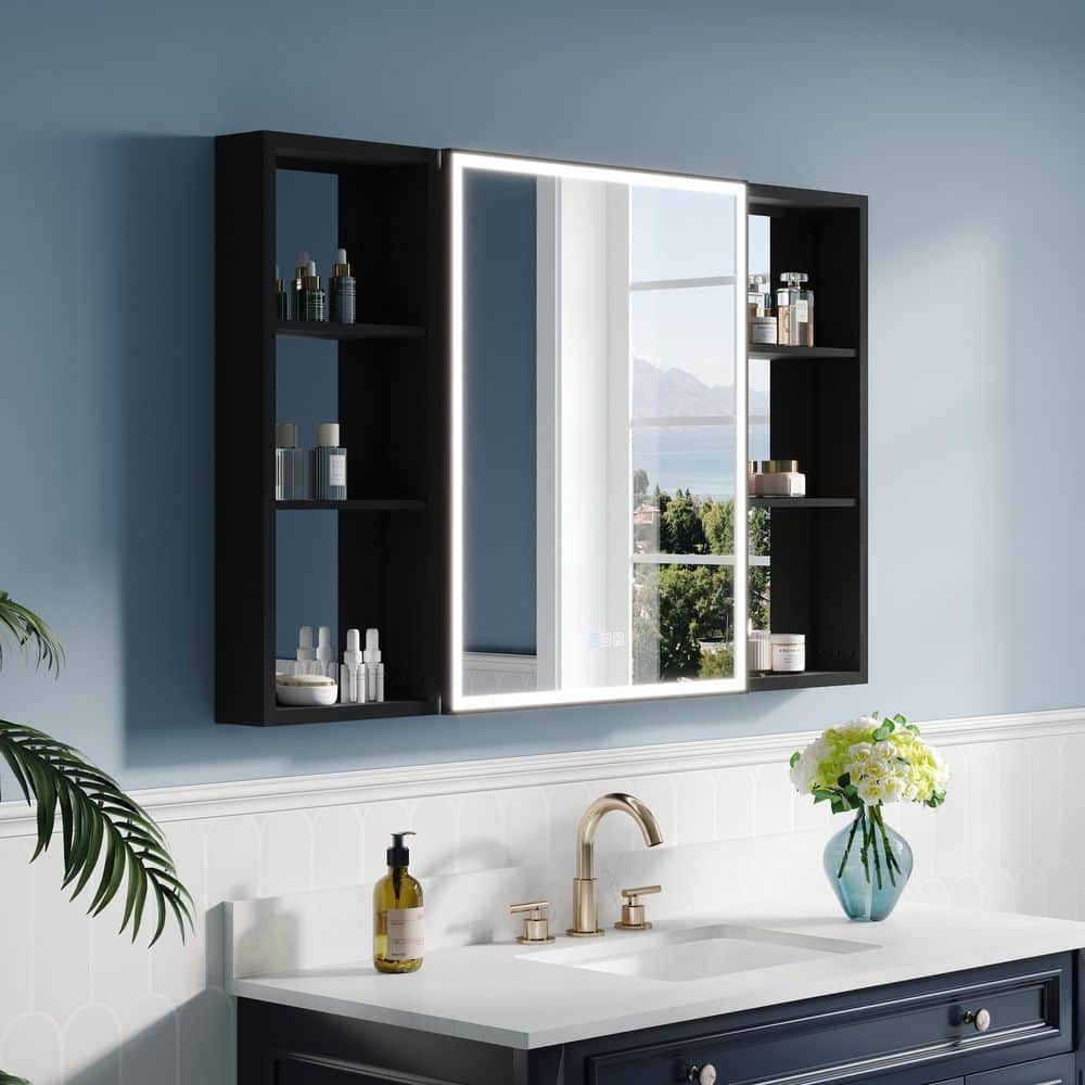 ANGELES HOME 48.02 in. W x 30 in. H Rectangular Black Aluminum Recessed/Surface Mount LED ...