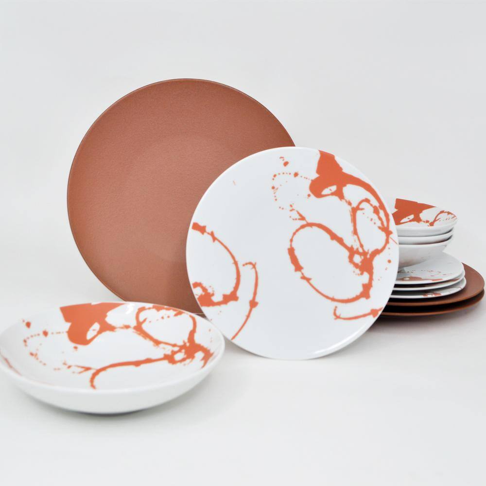 Euro Ceramica Nile 24-Piece Rosetta Red Porcelain Dinnerware Set ...