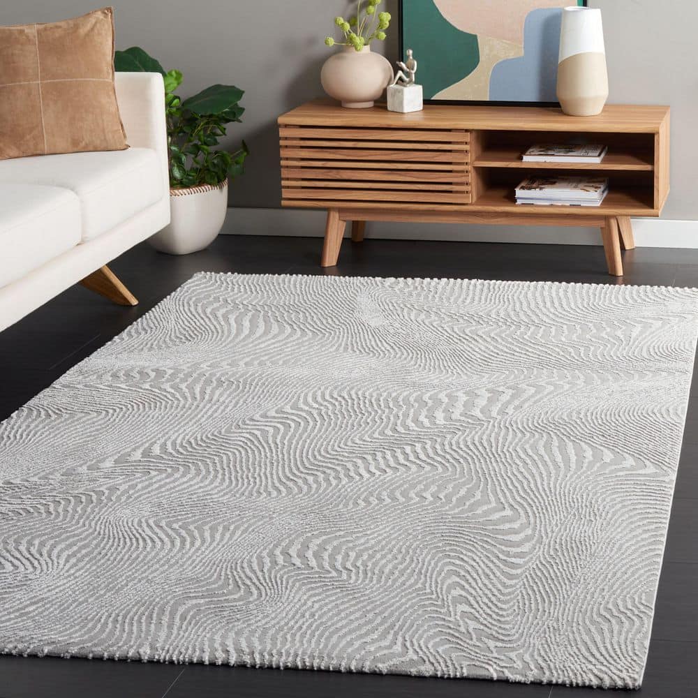 SAFAVIEH Revive 5 ft. x 8 ft. Gray Solid Abstract Wavy Area Rug REV110F ...