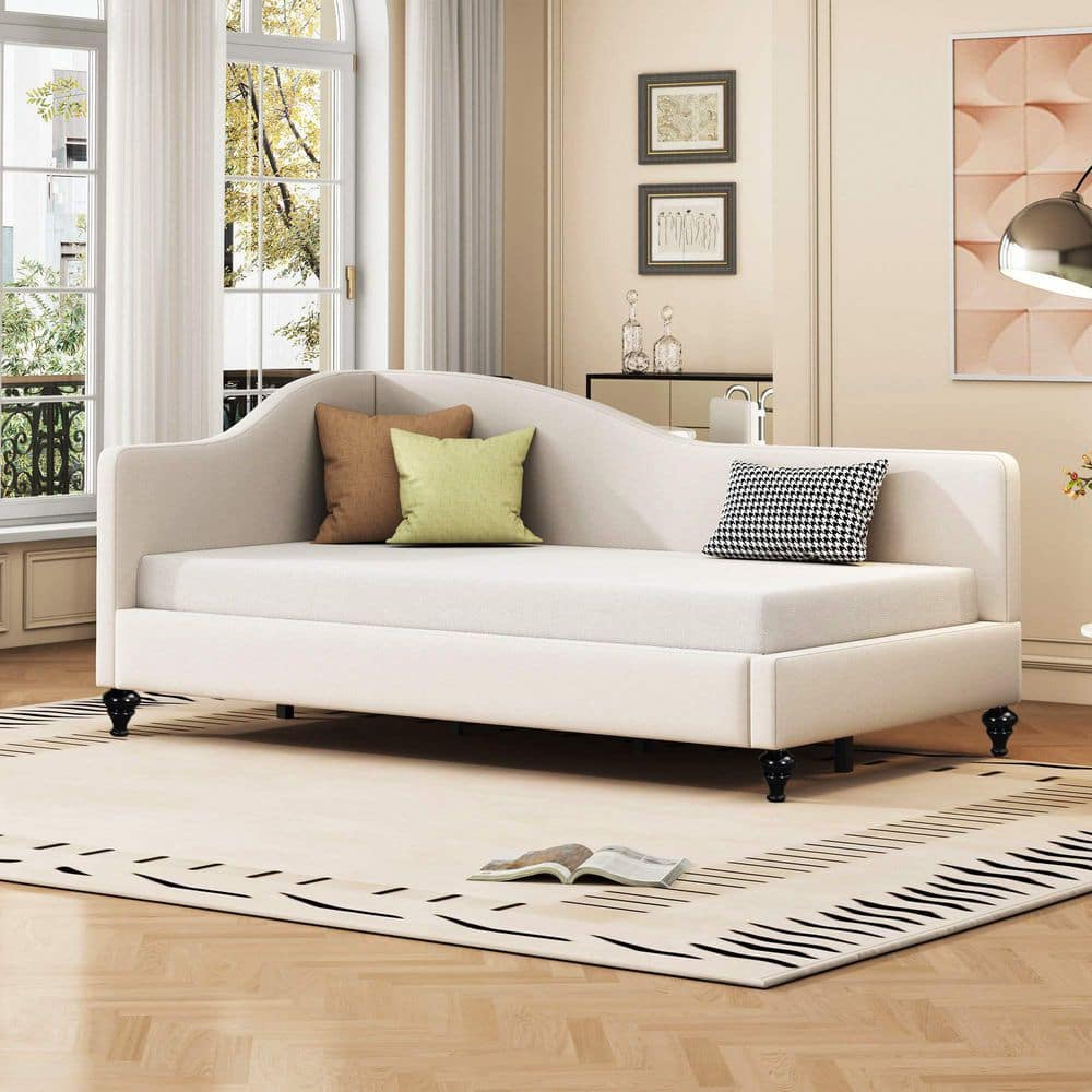 Polibi Beige Twin Size Daybed with Solid Wood Legs RS519-7021AAA - The ...