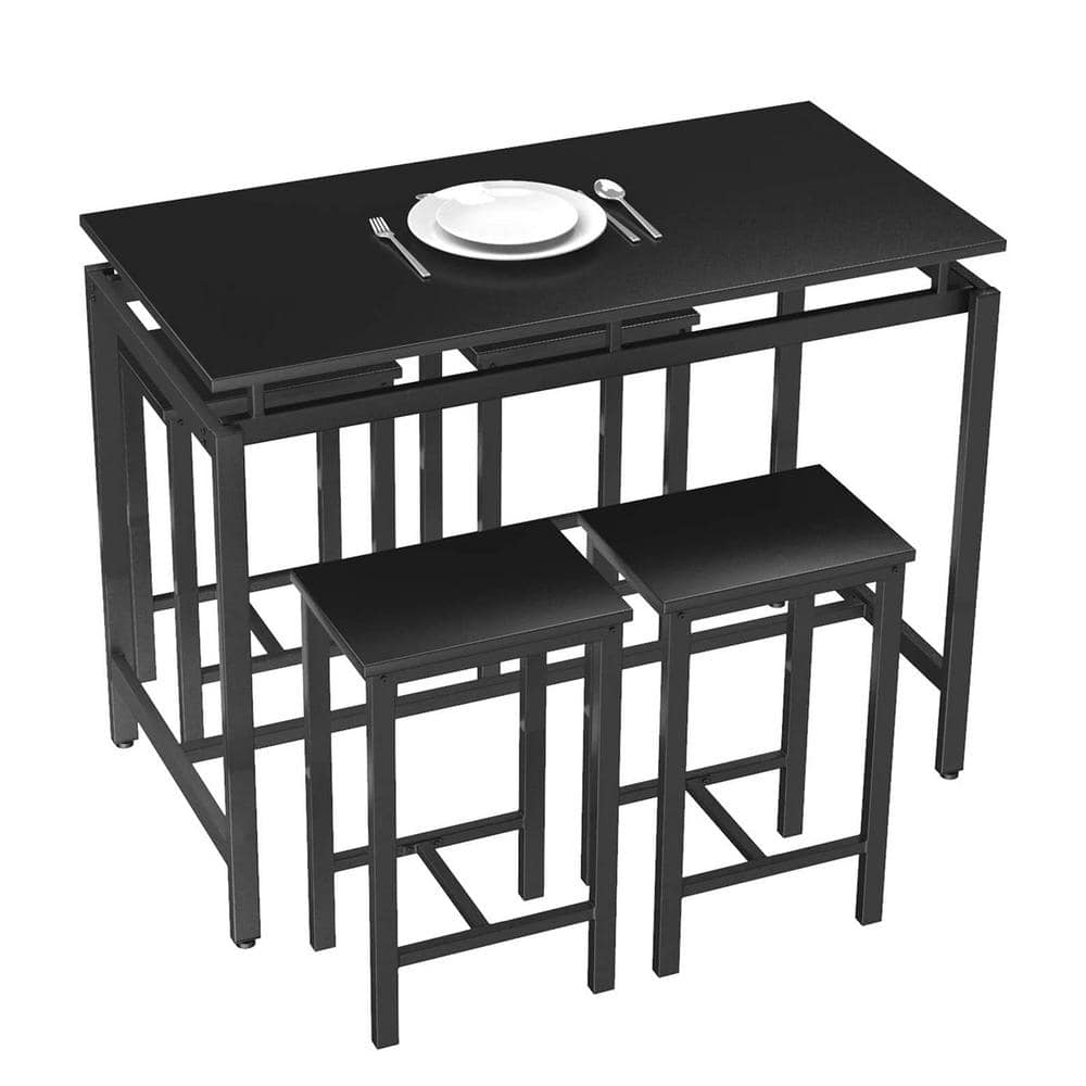 mieres Haight 5-Piece Rectangle Wood Top Black Counter Height Dining ...