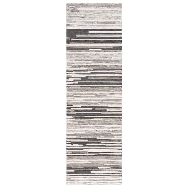 SAFAVIEH Fifth Avenue 2 ft. x 8 ft. Natural/Gray Striped High-Low ...