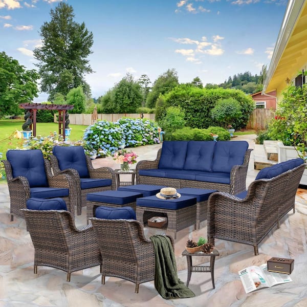 DWIOM Brown 12-Piece Wicker Patio Furniture Set Outdoor Rattan Sofa ...