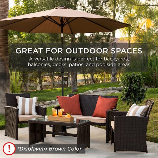 Best Choice Products 4 Piece Outdoor Wicker Patio Conversation Furniture Set w Table Cushions Black Teal