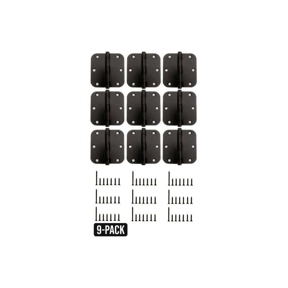 Everbilt 9-Pack 3-1/2 in. x 5/8 in. Radius Matte Black Butt Door Hinge ...