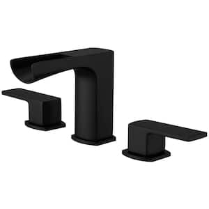 HOMEMYSTIQUE 8 in. Widespread Double Handle Bathroom Faucet with Drain Kit Included in Black ...