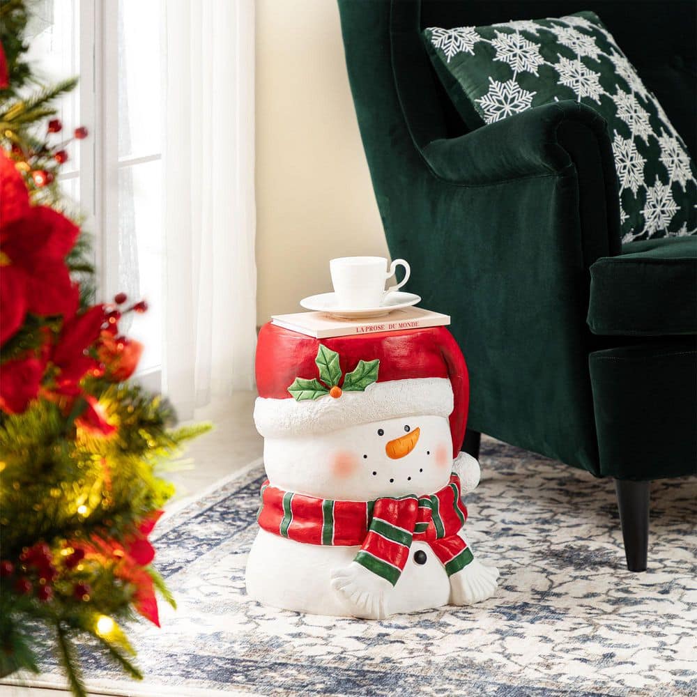 Glitzhome 14.25 in. Christmas MGO Snowman Stool or Accent Table ...