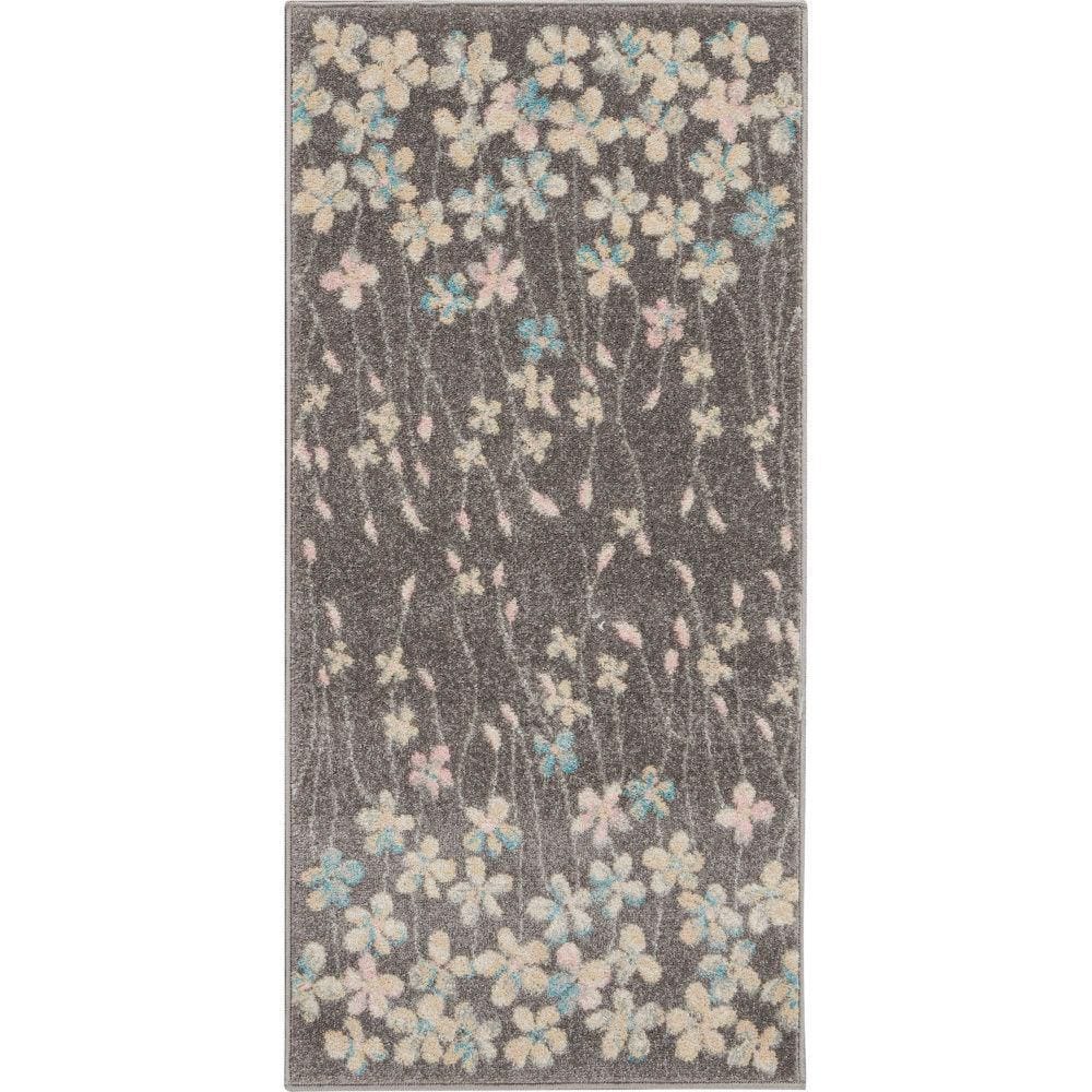Nourison Tranquil Grey/Beige doormat 2 ft. x 4 ft. Floral Modern ...