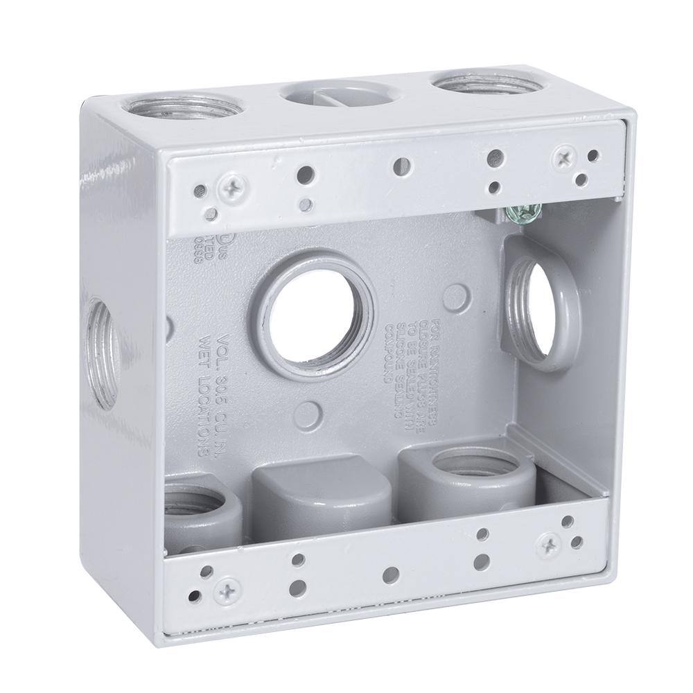 Halex 1/2 in. Aluminum White 2-Gang 7-Hole Weatherproof Outlet Box with ...