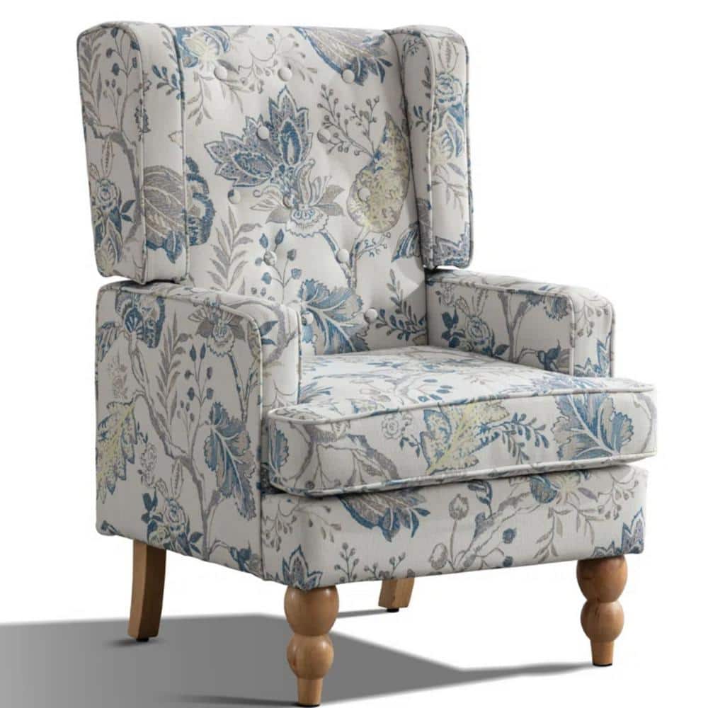 Bestier Modern Elegant Blue Upholstered Floral Accent Chair with Sturdy ...