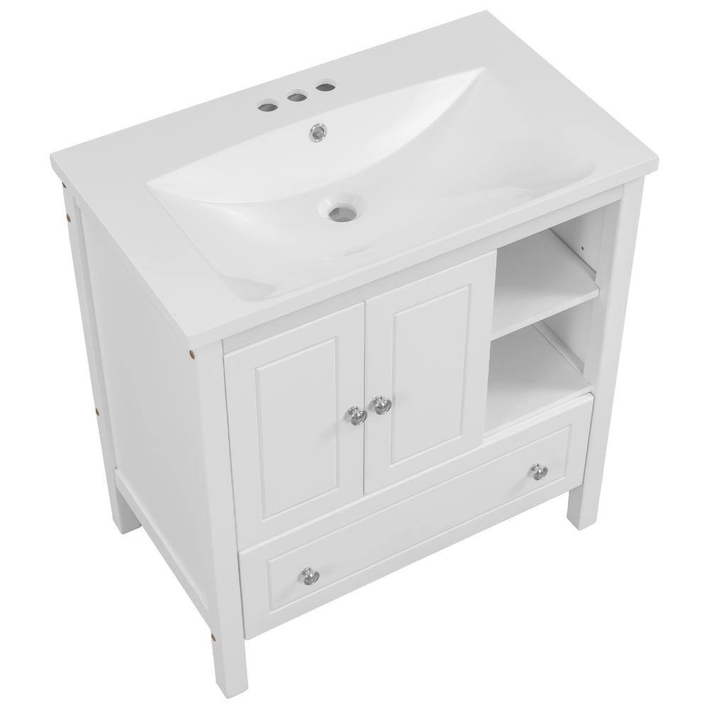 30 in. W x 18 in D. x 32.10 in. H Freestanding Bathroom Vanity in White ...
