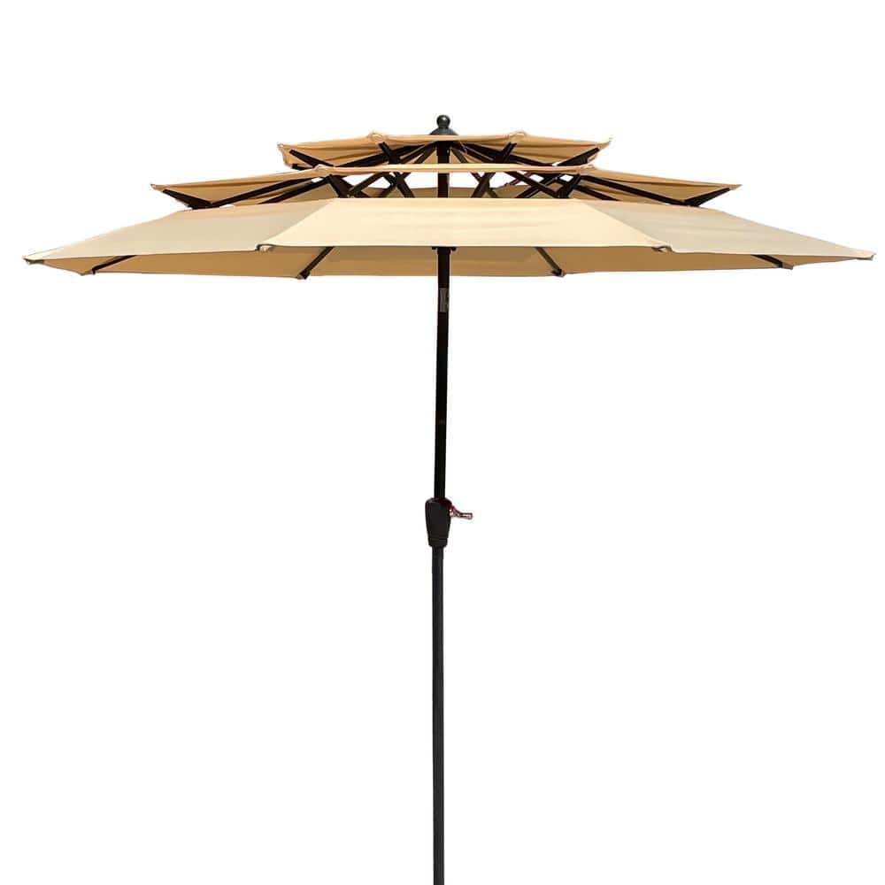 Boosicavelly 9 ft. x 9 ft. Outdoor Patio Tan 3-Tiers Umbrella with ...