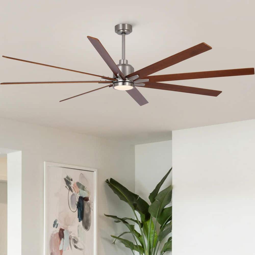 Sevenine Coastal 84 in. Indoor Brushed Nickel Large Windmill Ceiling ...