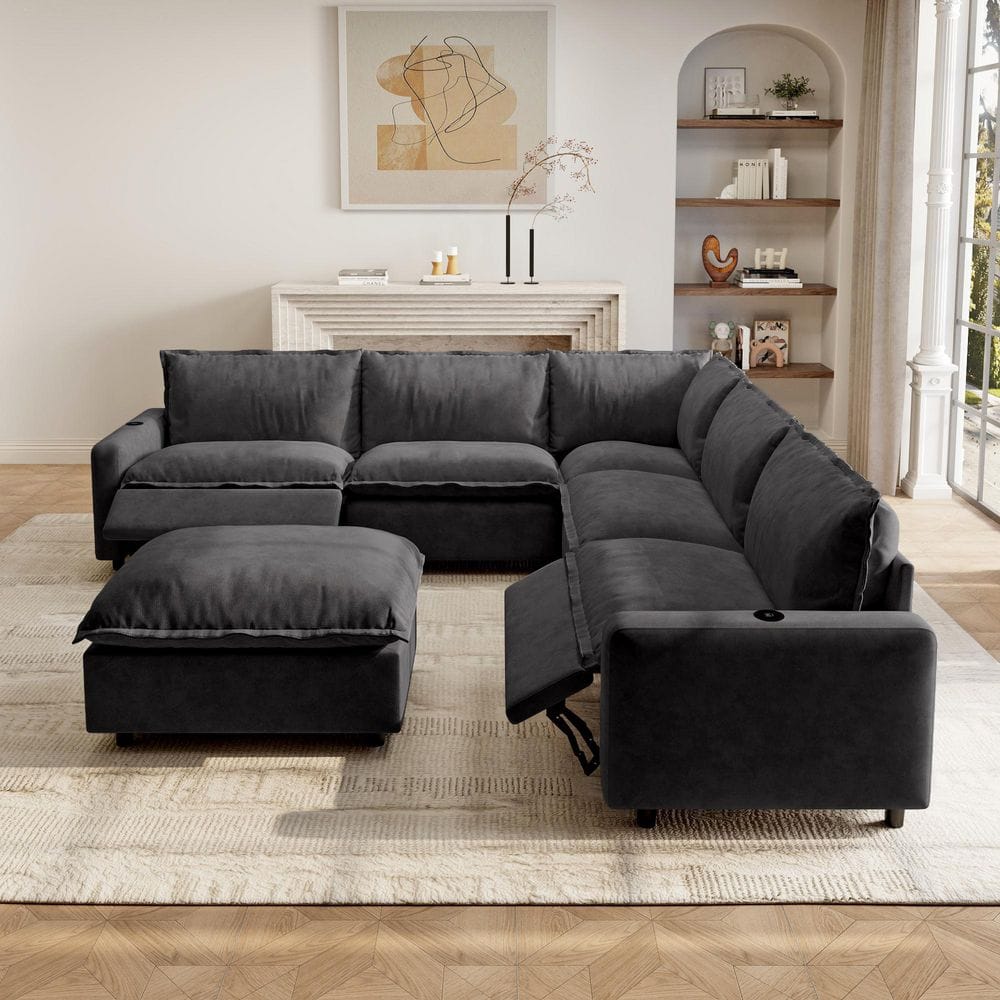 Magic Home Power Recliner Couch, 107 in. Square Arm 6-Piece Linen ...