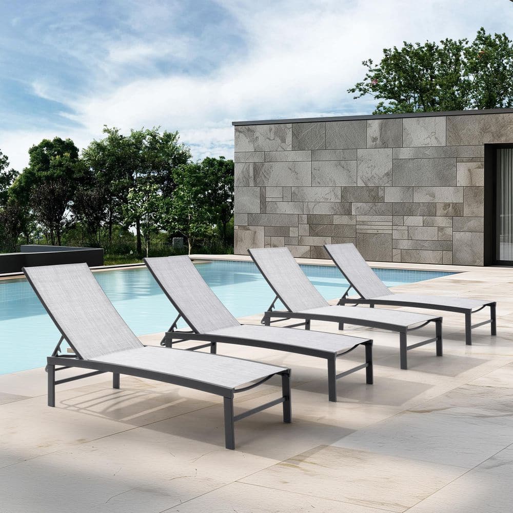 Pellebant 4-Piece Metal Frame Adjustable Outdoor Chaise Lounges in ...