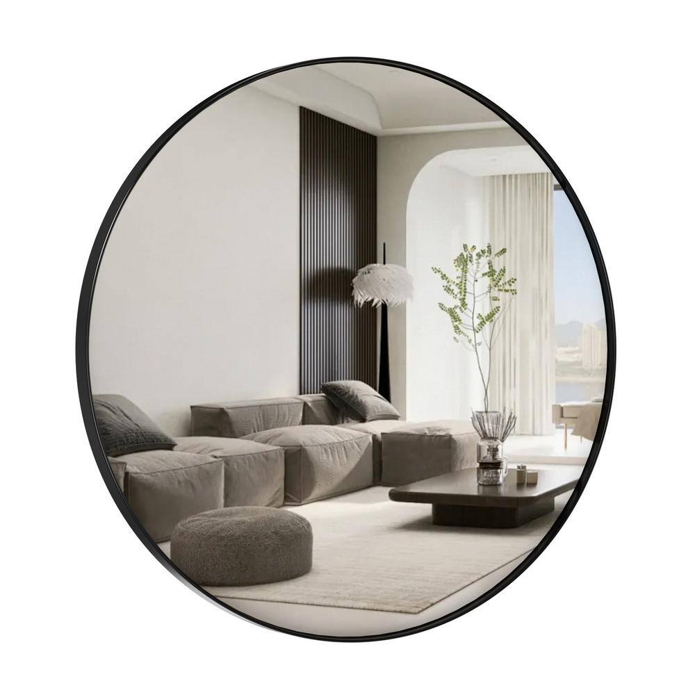 PRIMEPLUS 30 in. W x 30 in. H Large Round Mirror Metal Framed Mounted ...