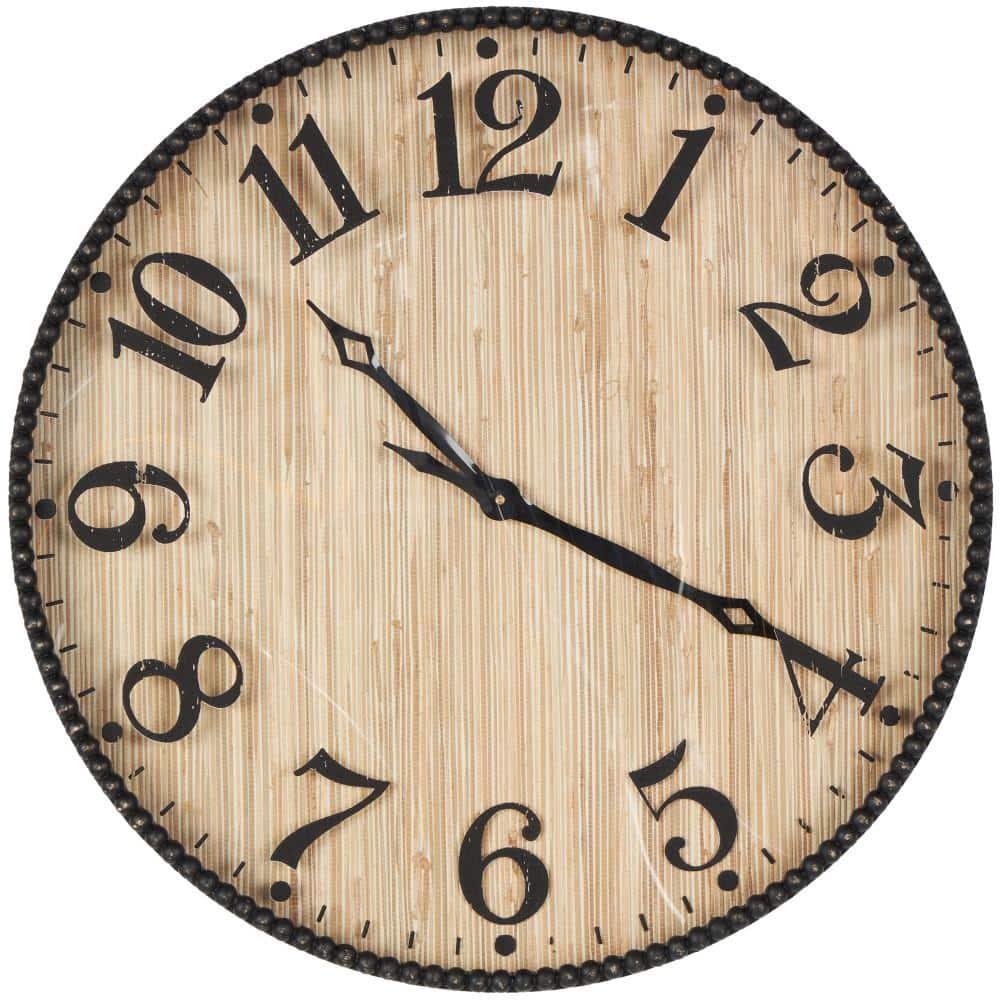 Litton Lane Light Brown Wood Distressed Wall Clock with Black Beaded ...