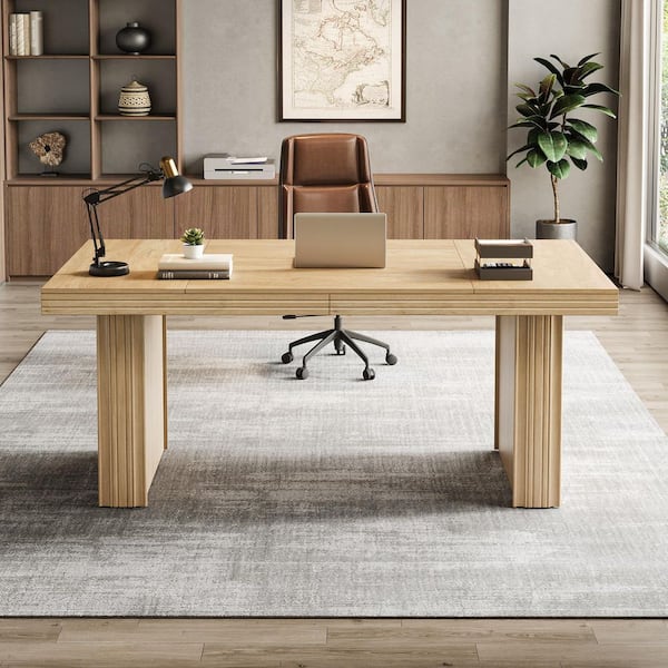 BYBLIGHT Moronia 63 in. Rectangle Natural Wood Executive Desk with ...