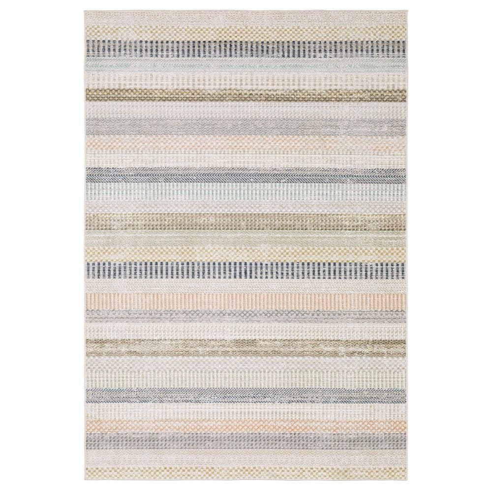 AVERLEY HOME Claire Ivory/Multi 5 ft. x 8 ft. Geometric Stripe Distressed Polypropylene ...