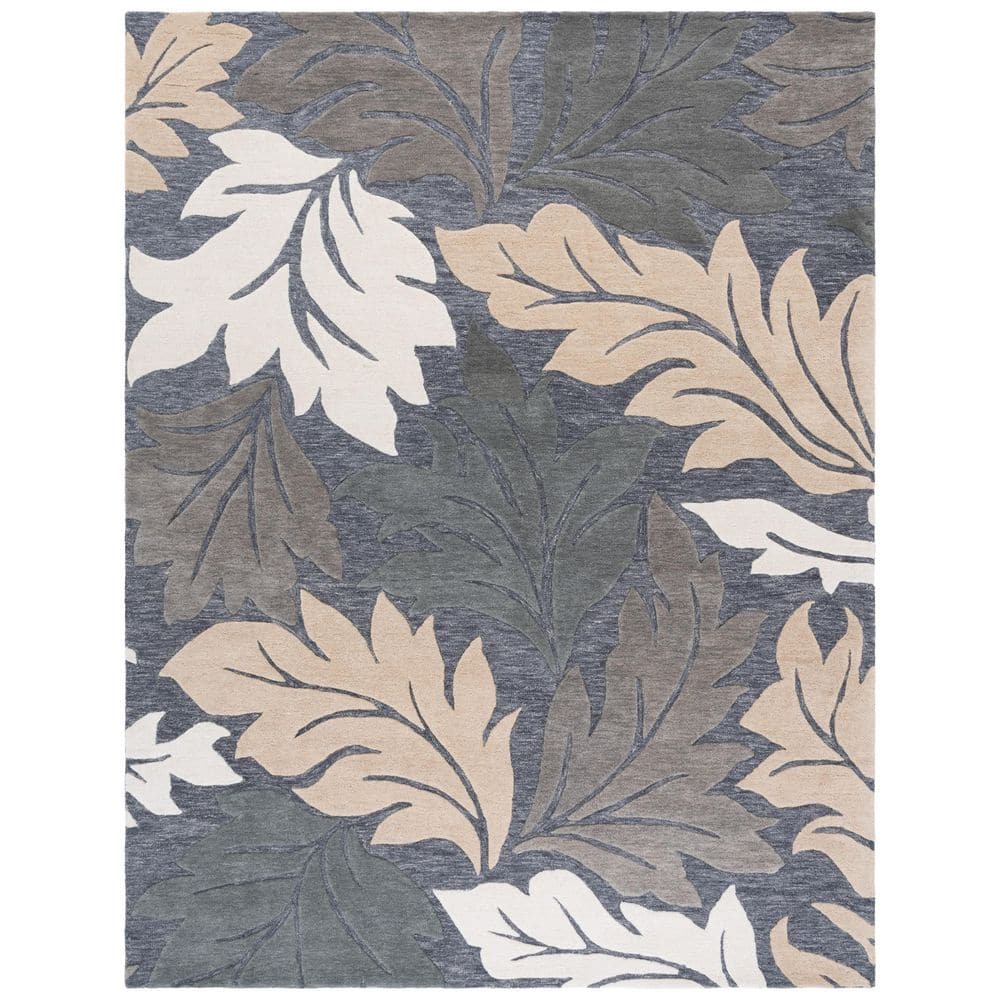SAFAVIEH Jardin 8 ft. x 10 ft. Gray/Beige Oversized Leaf Area Rug ...
